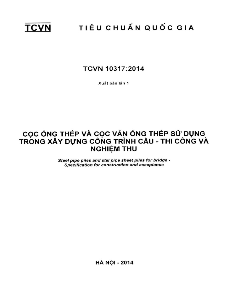 Van ban gocTCVN - QCVN so TCVN 10317 - 2014 Cọc ván thép cho công trình cầu-thi công và nghiệm ...