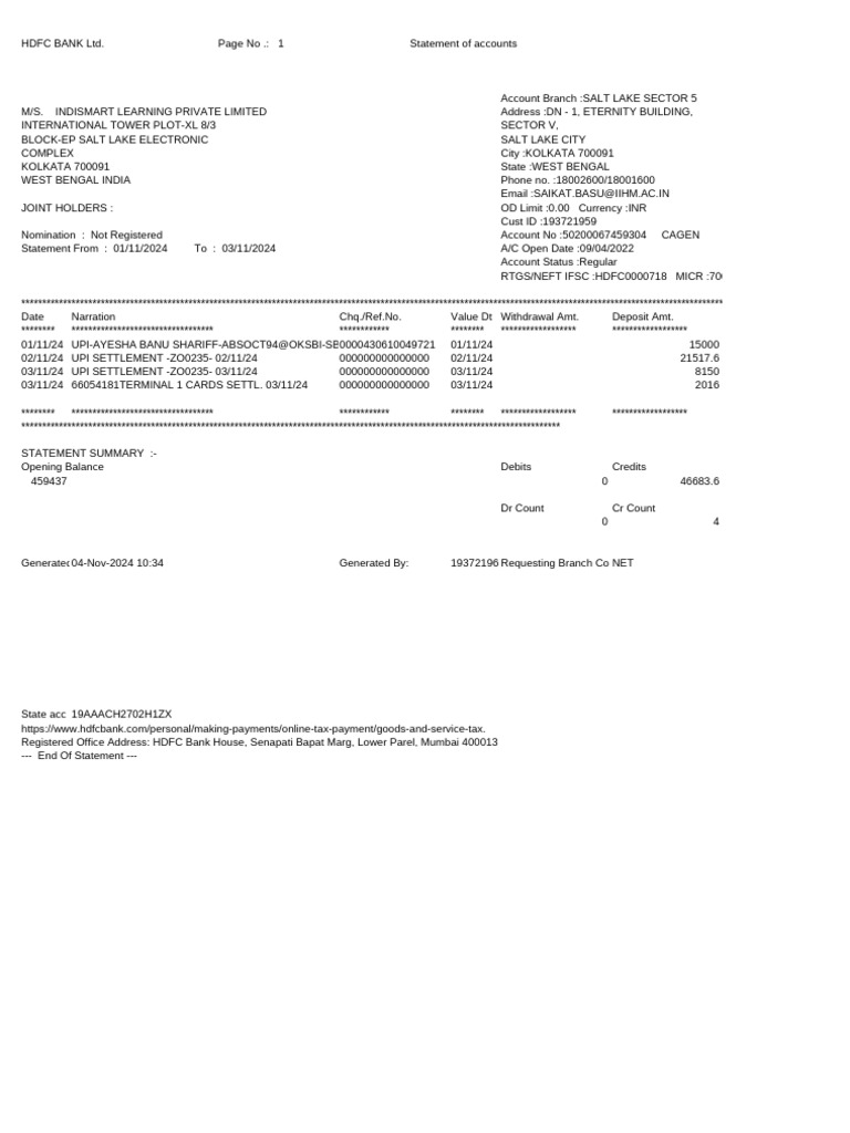 HDFC Bank Salt Lake Sector 5 IFSC Code | PDF | Financial Technology ...