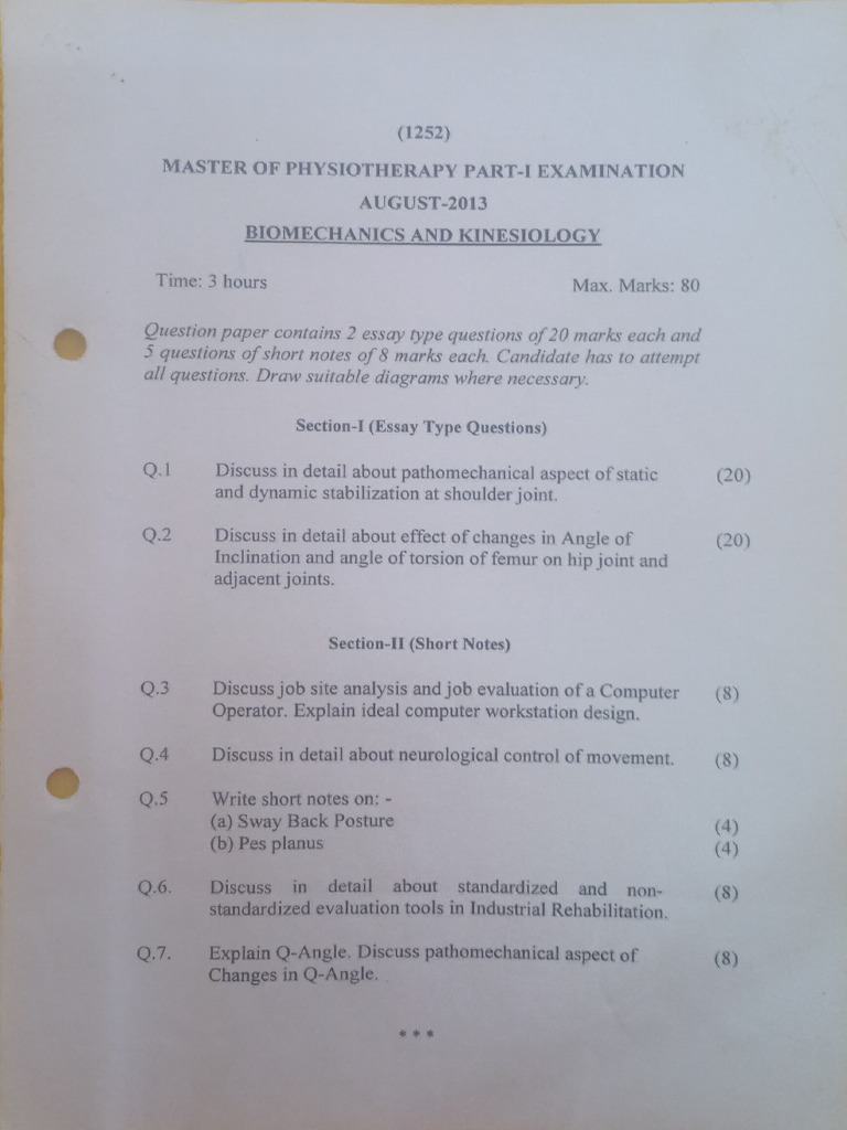 Master of Physiotherapy Exam: Biomechanics | PDF | Biomechanics | Skeleton