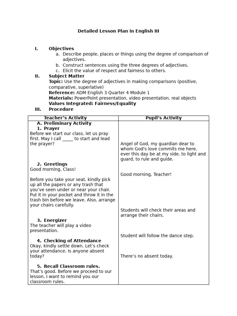 Detailed Lesson Plan in Format 4a's | PDF | Adjective | Noun