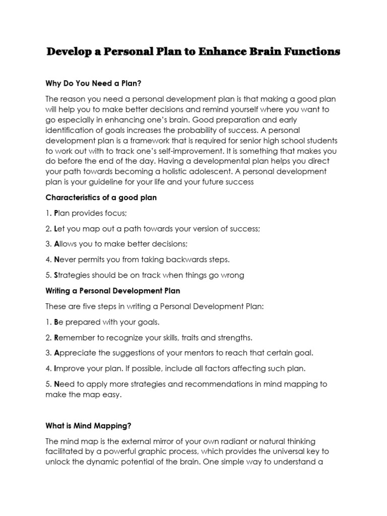 Week 6-Develop A Personal Plan To Enhance Brain Functions | PDF | Mind ...