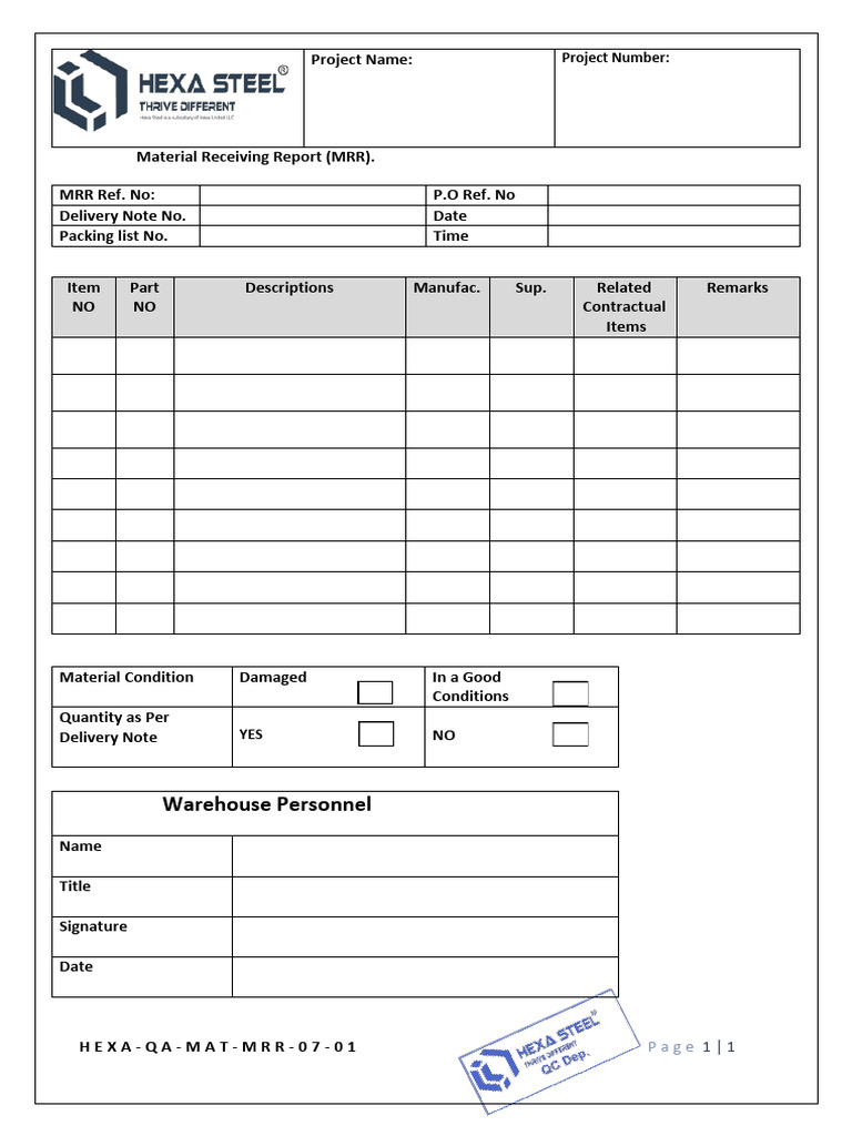 Material Receiving Report | PDF
