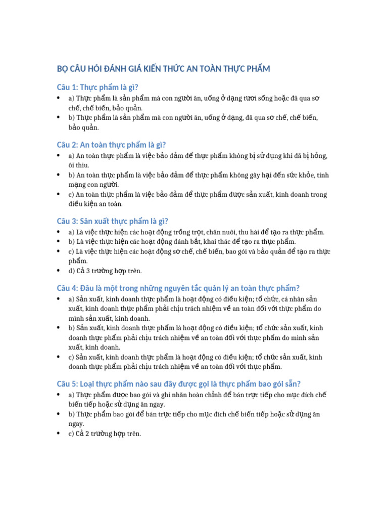 Bo Cau Hoi ATTP | PDF
