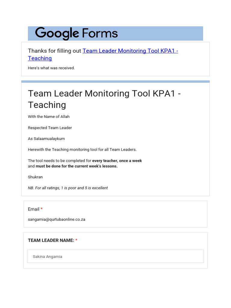 Team Leader Monitoring Tool KPA1 - Tasmiyah | PDF | Differentiated ...