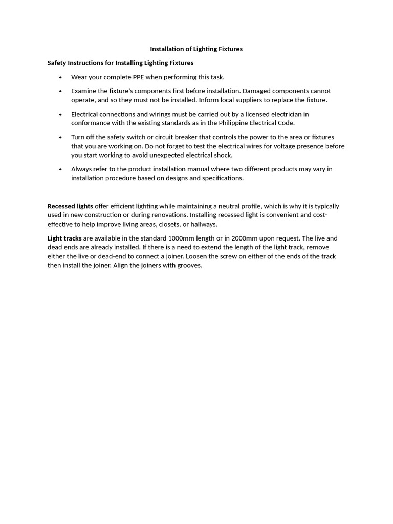 Lighting Fixture Installation Guide | PDF