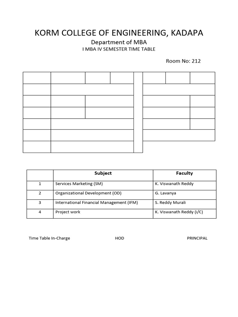 23bc Mba IV Sem Time Table | PDF