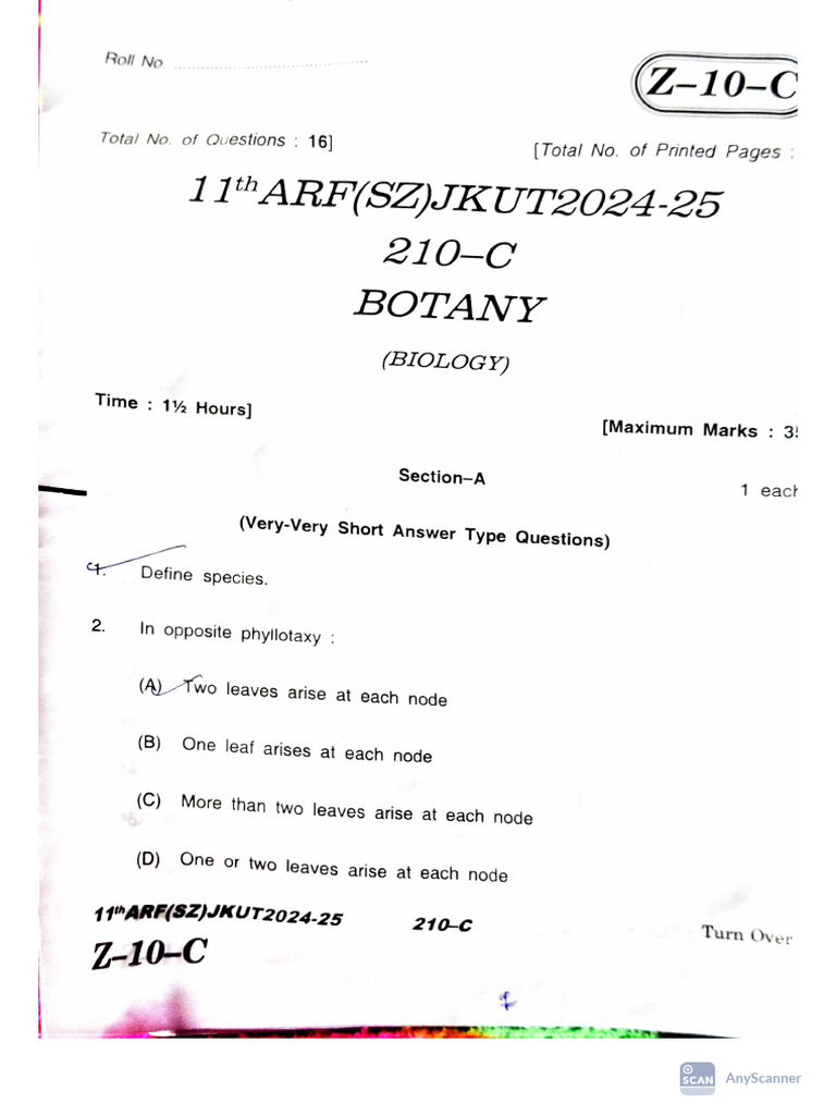 11th Botany (C) 2025 | PDF