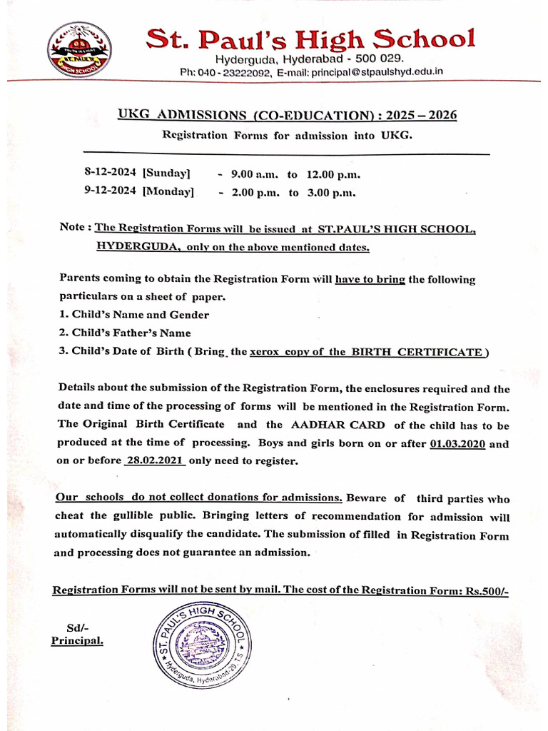 Admissions UKG 2025 26 | PDF