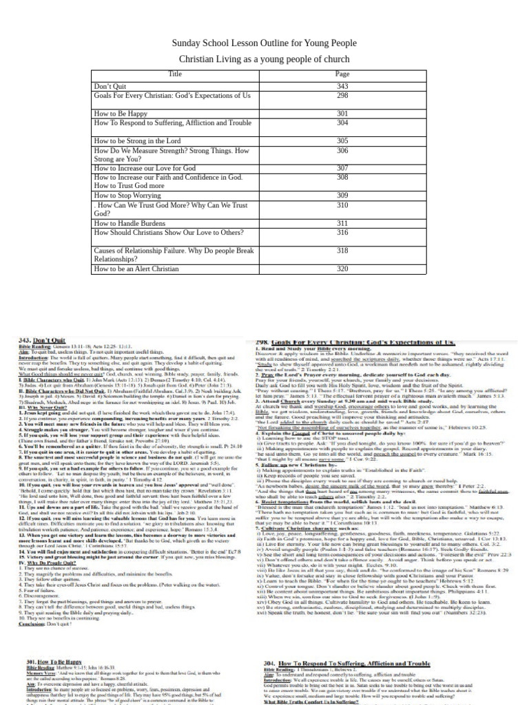 Sunday School Lesson Outline For Young People | PDF