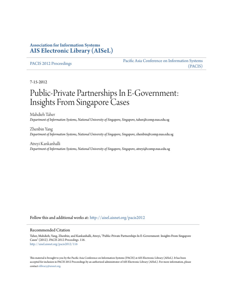 Public-Private Partnerships in E-Government - Insights From Singap ...