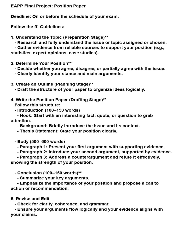 Position Paper Instructions | PDF