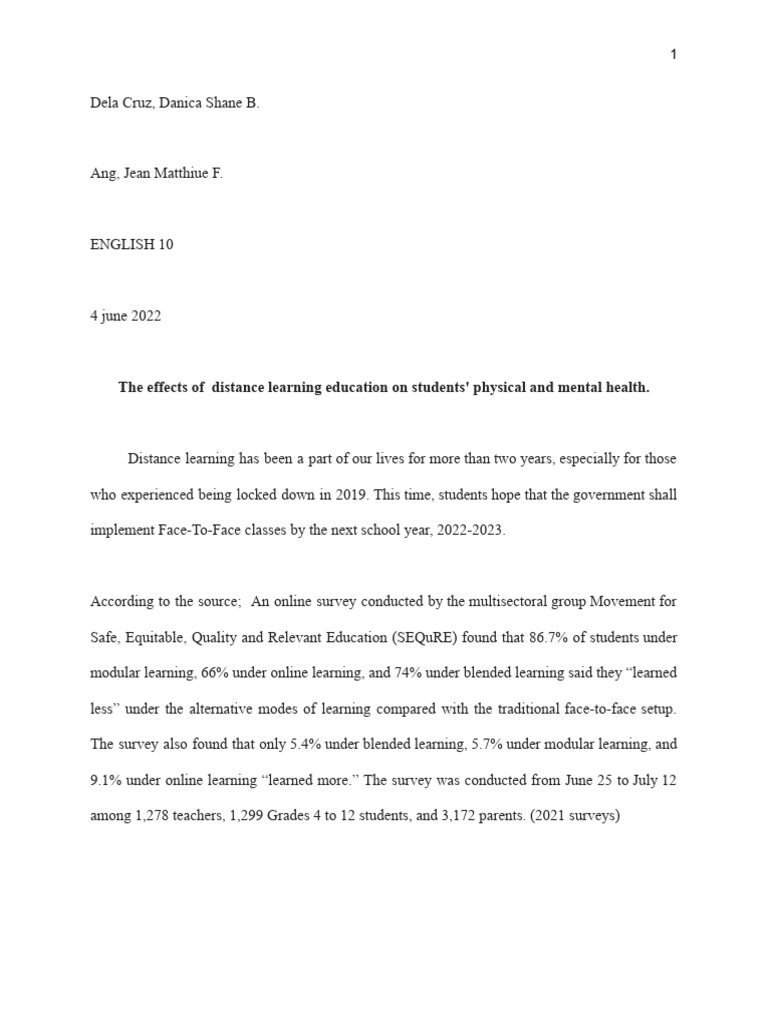 The Effects of Distance Learning Education On Students Physical and ...