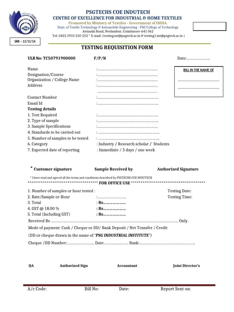 Testing Requisition Form | PDF | Financial Services | Banking