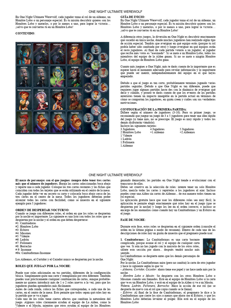 Reglas de One Night Ultimate Werewolf | PDF | Hombres lobo