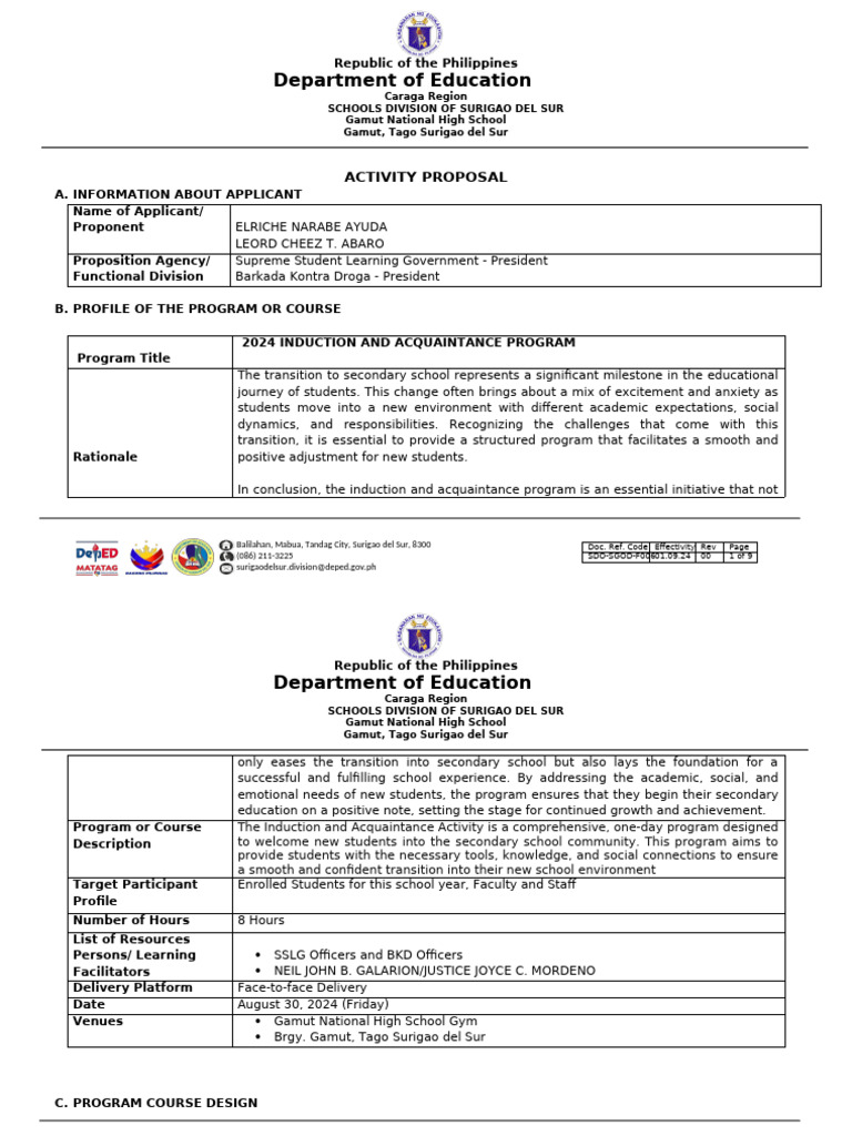 Activity Design of Induction & Acquaintance 2024 | PDF