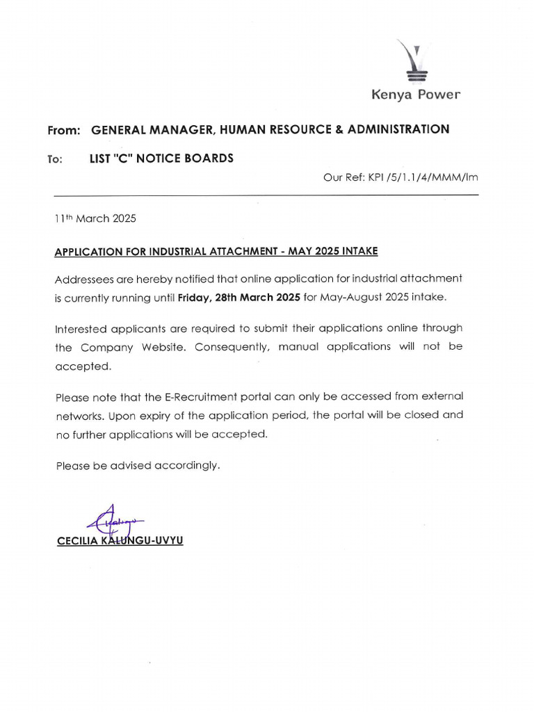 Application For Industrial Attachment - May 2025 Intake | PDF