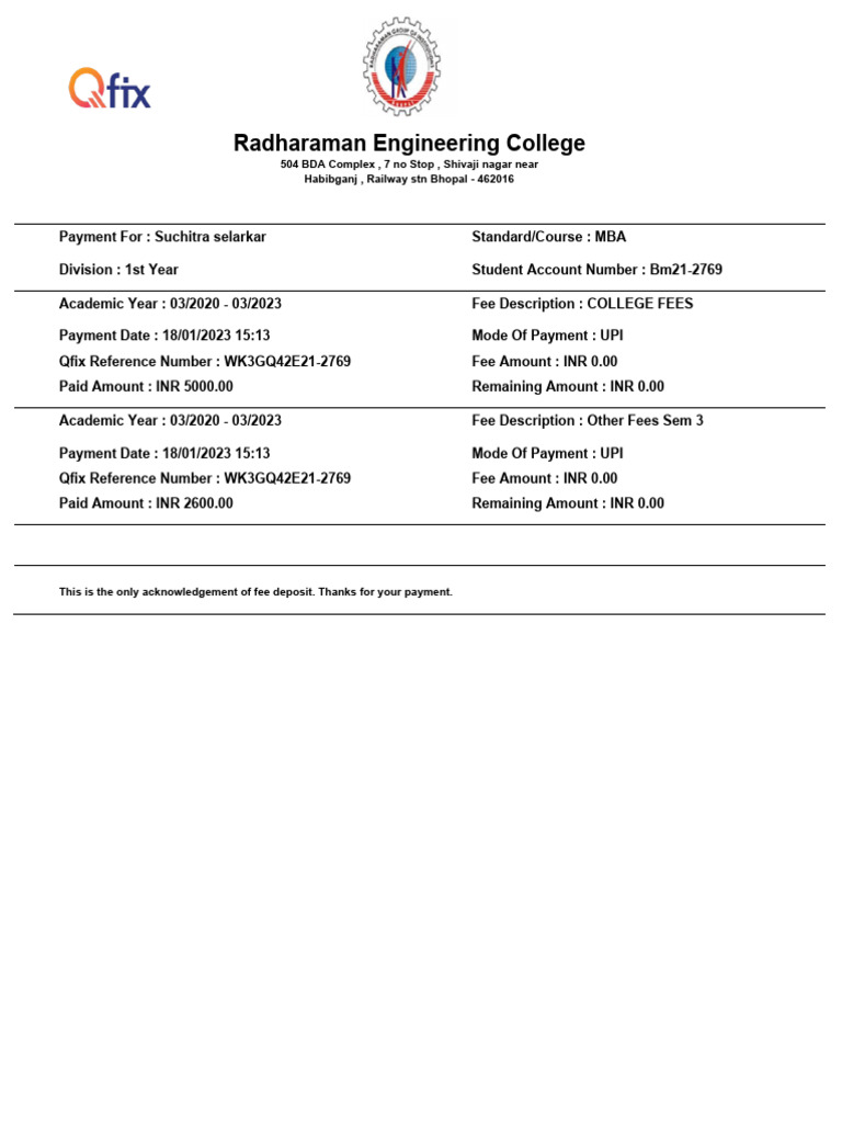 Qfix Payment Consolidated Fee Receipt | PDF