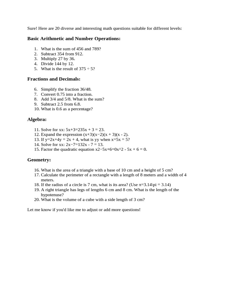 Basic Arithmetic and Number Operations | PDF