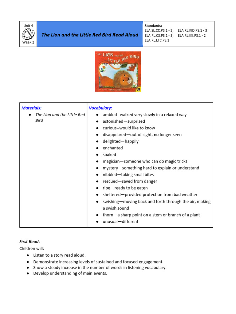 The Lion and the Little Red Bird | PDF | Vocabulary | Human Communication