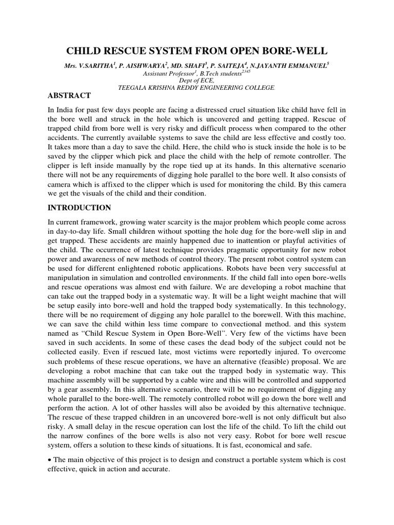 Child Rescue System Against Open Bore Wells | PDF | Sensor | Computer Engineering