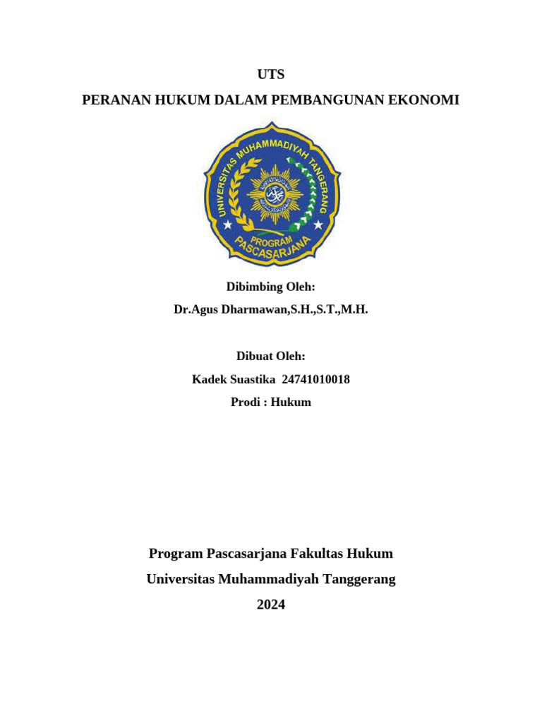 UTS Peranan Hukum Dalam Pembangunan Ekonomi | PDF