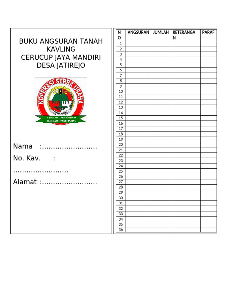 Buku Angsuran Tanah Kaplingan | PDF