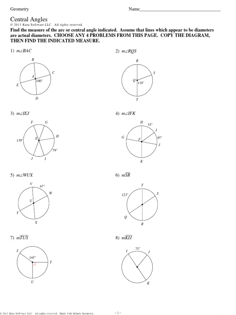 Central and Inscribed Angle Practice | PDF | Classical Geometry | Euclidean Plane Geometry