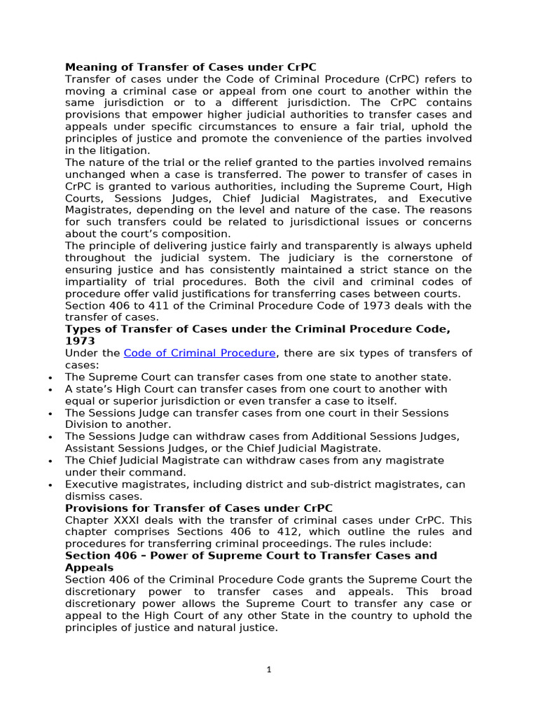 Understanding Case Transfers in CrPC | PDF | Criminal Procedure In South Africa | Supreme Court ...
