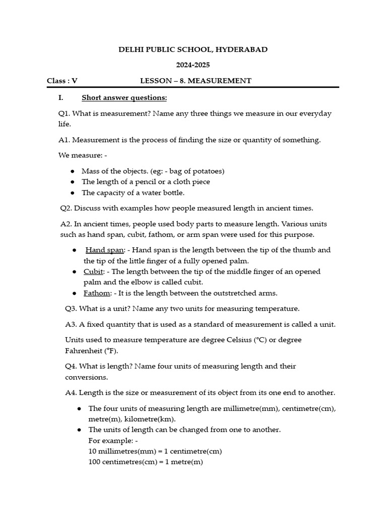 CHAPTER8 - MEASUREMENT - GRADE 5docx 2024-25docx | PDF | Length | Measurement