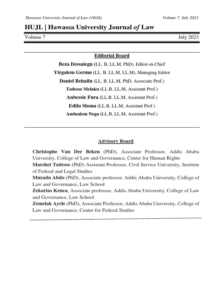 Hawassa University JOurnal of Law | PDF | Internally Displaced Person ...