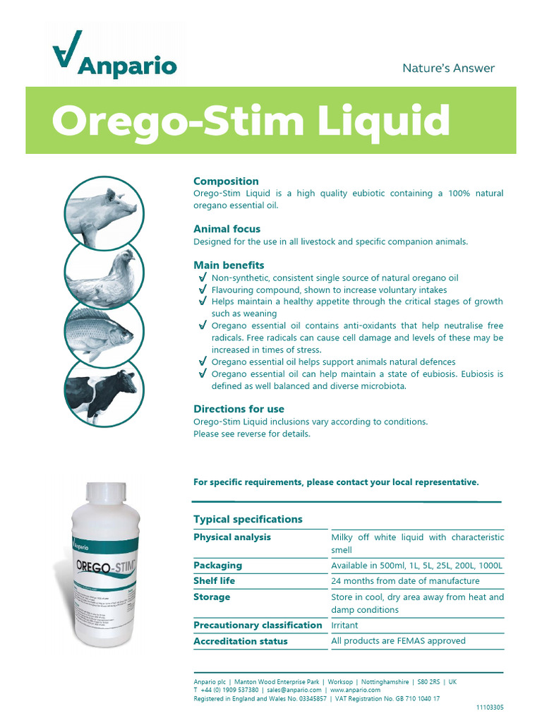 Orego-Stim Liquid for Livestock Use | PDF | Water | Oregano