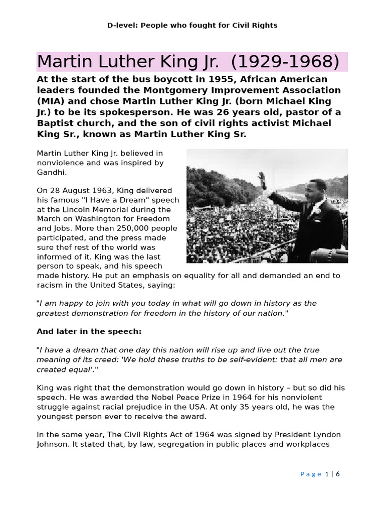 Martin Luther King JR and Other Civil Rights Fighters | PDF | Martin ...