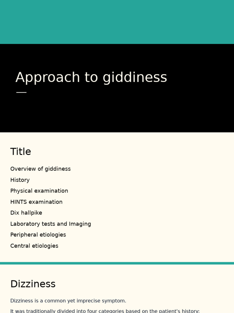 Approach To Giddiness | PDF | Vertigo | Stroke
