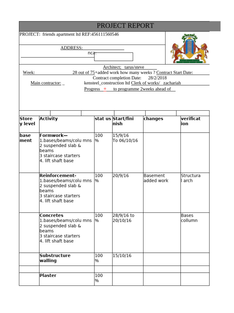 Clerk of Works Project Report PDF Free | PDF | Precast Concrete | Column