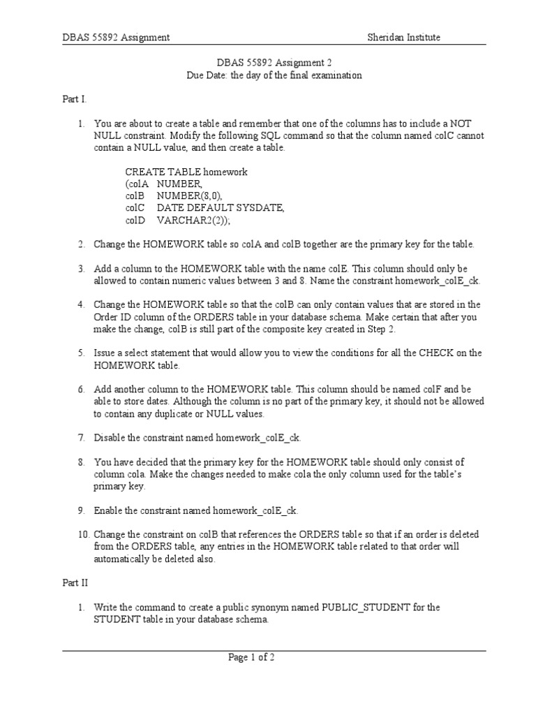 DBAS 55892 Assignment 2 Winter 2012 | PDF | Computers | Technology & Engineering