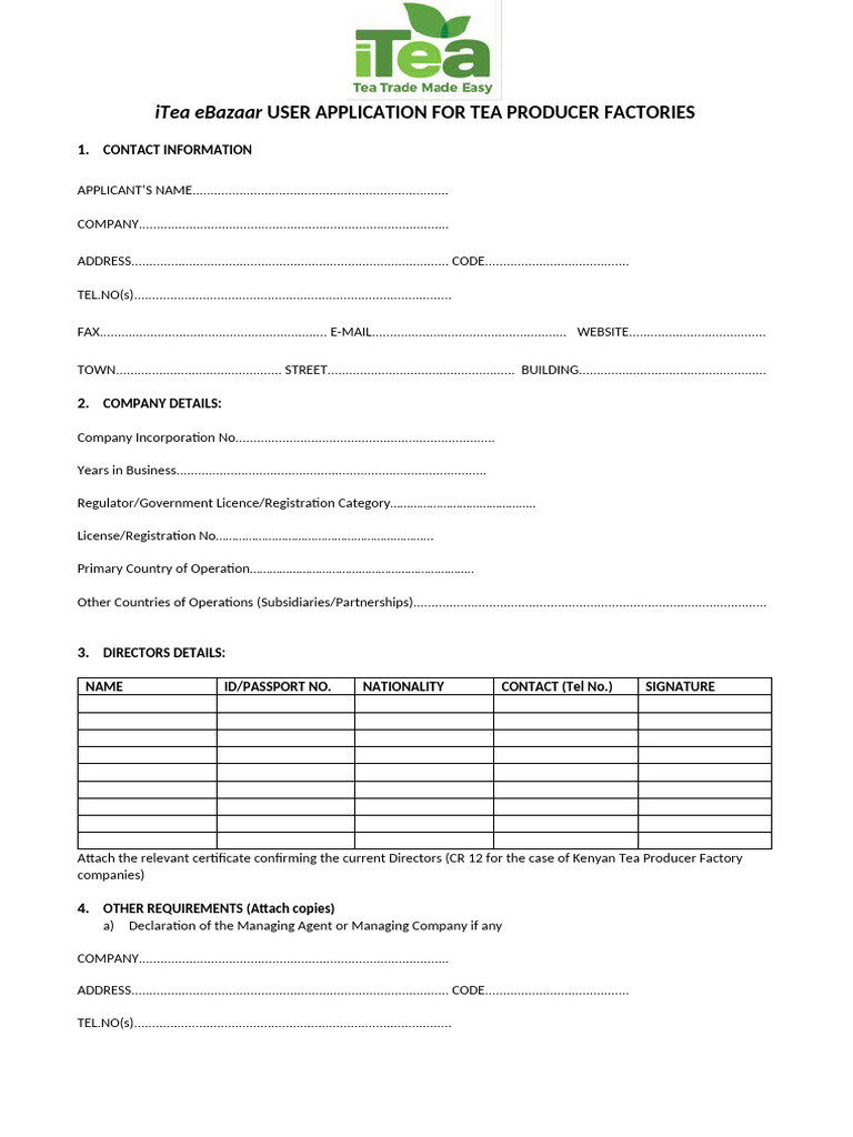 iTea eBazaar Tea Producer Application Form | PDF | Payments