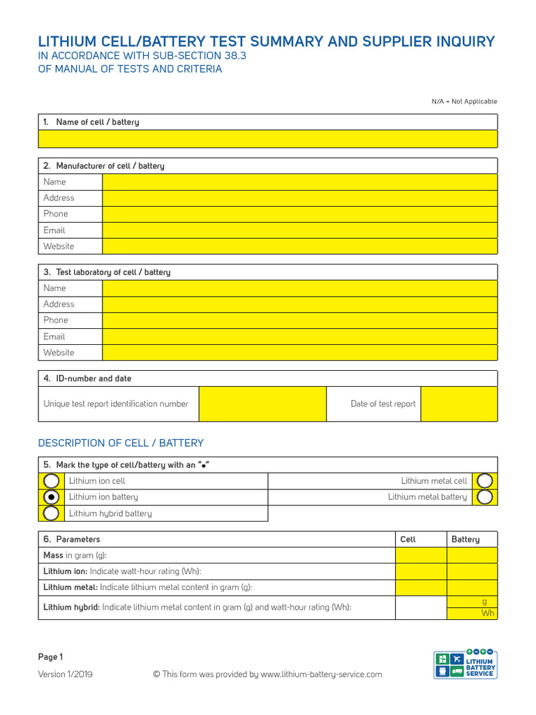 Lithium Battery Test Summary Form | PDF | Lithium Ion Battery | Lithium