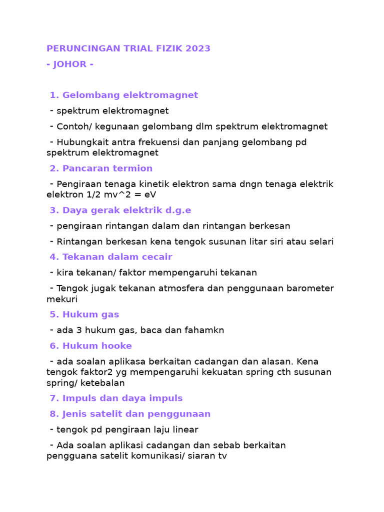 PERUNCINGAN TRIAL FIZIK 2023 Johor | PDF