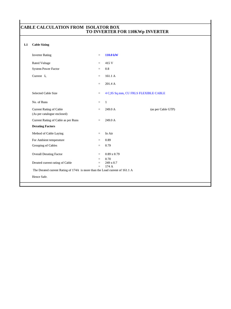 Cable and Earthing Sizing Format | PDF | Electrical Conductor ...