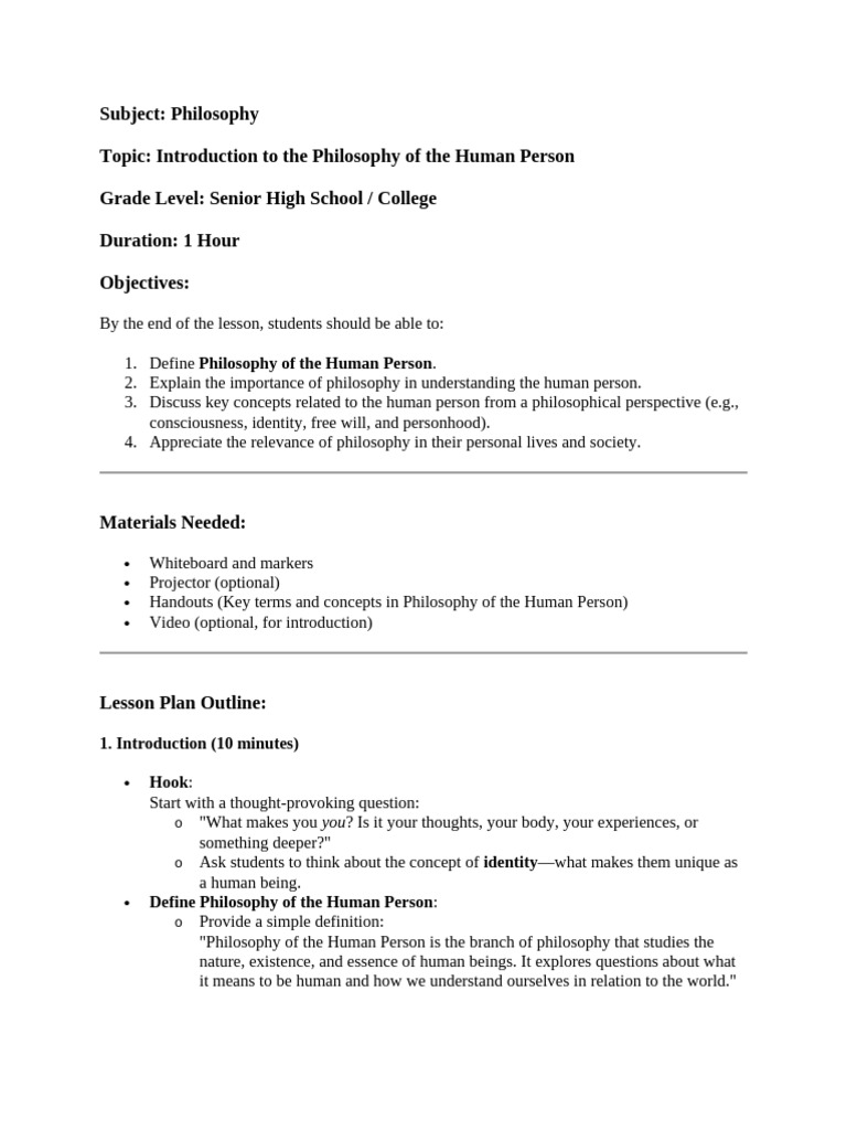 Lesson Plan Intro To Philo | PDF | Thought | Idea
