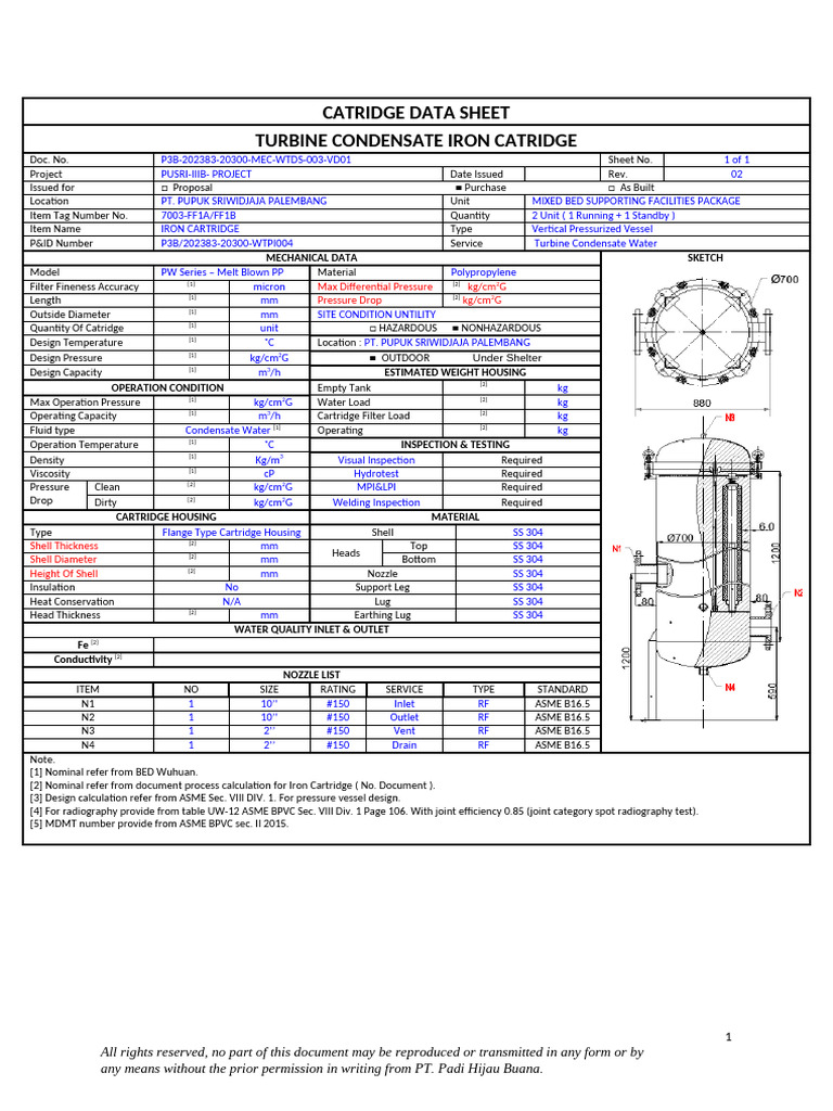 Datasheet Turbine Condensate Iron Catridge (Native) | PDF | Cartridge (Firearms) | Gases