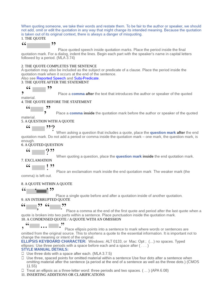 quoting rules , examples complete | PDF | Ellipsis | Sic