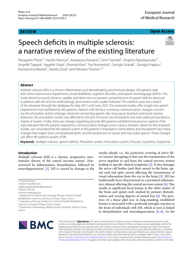 Ms Speech Imp REVIEW | PDF | Multiple Sclerosis | Speech