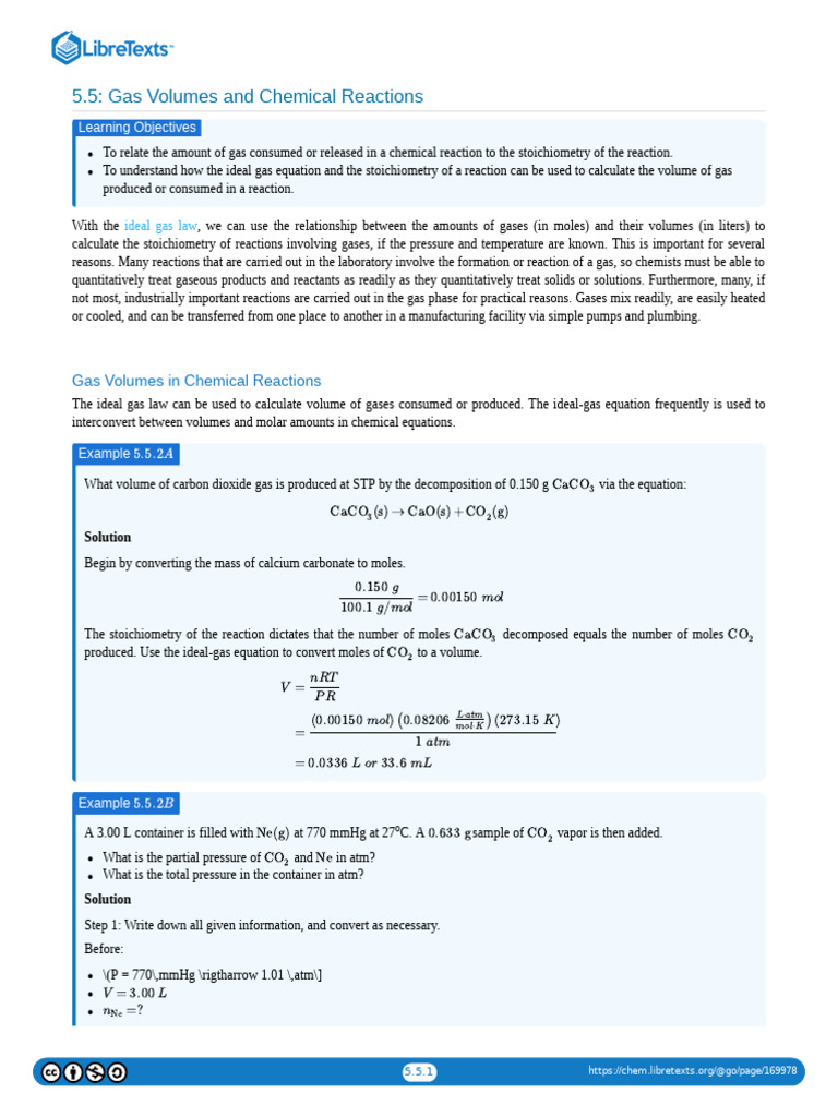 Gas Volumes in Chemical Reactions Explained | PDF | Stoichiometry | Gases