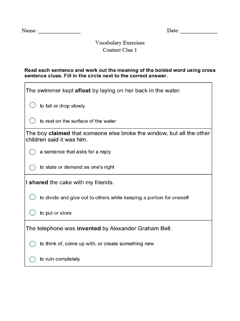 Context Clues (6 Ex) | PDF
