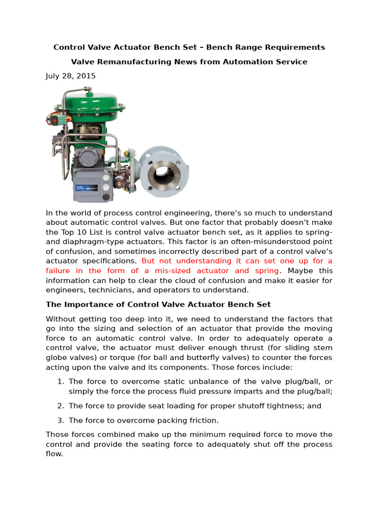 Control Valve Actuator Bench Set | PDF | Valve | Actuator