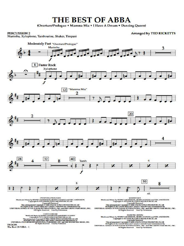 THE BEST OF ABBA - Percusión 2 | PDF