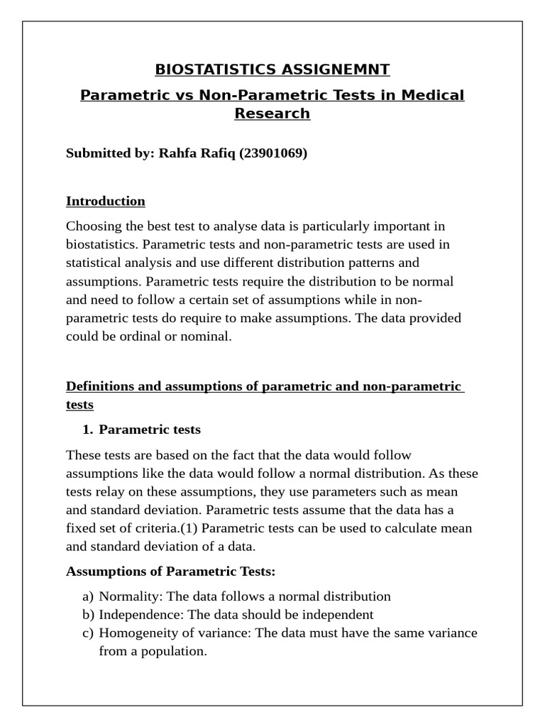 Parametric vs Non-Parametric Tests | PDF | Student's T Test ...