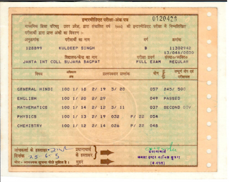 12th Mark Sheet | PDF