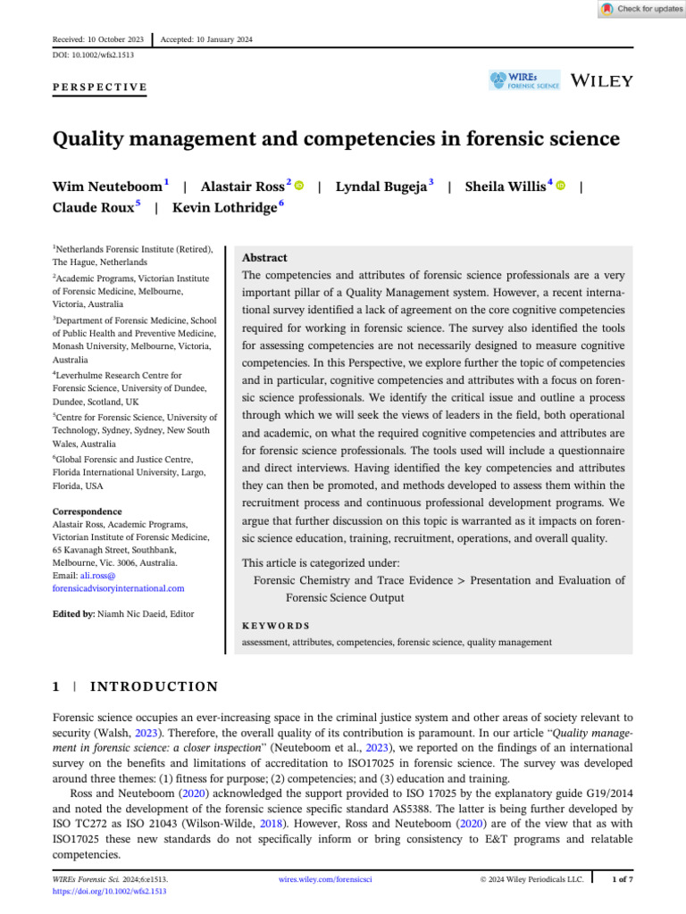 Forensic Science Quality Management Competencies | PDF | Science ...